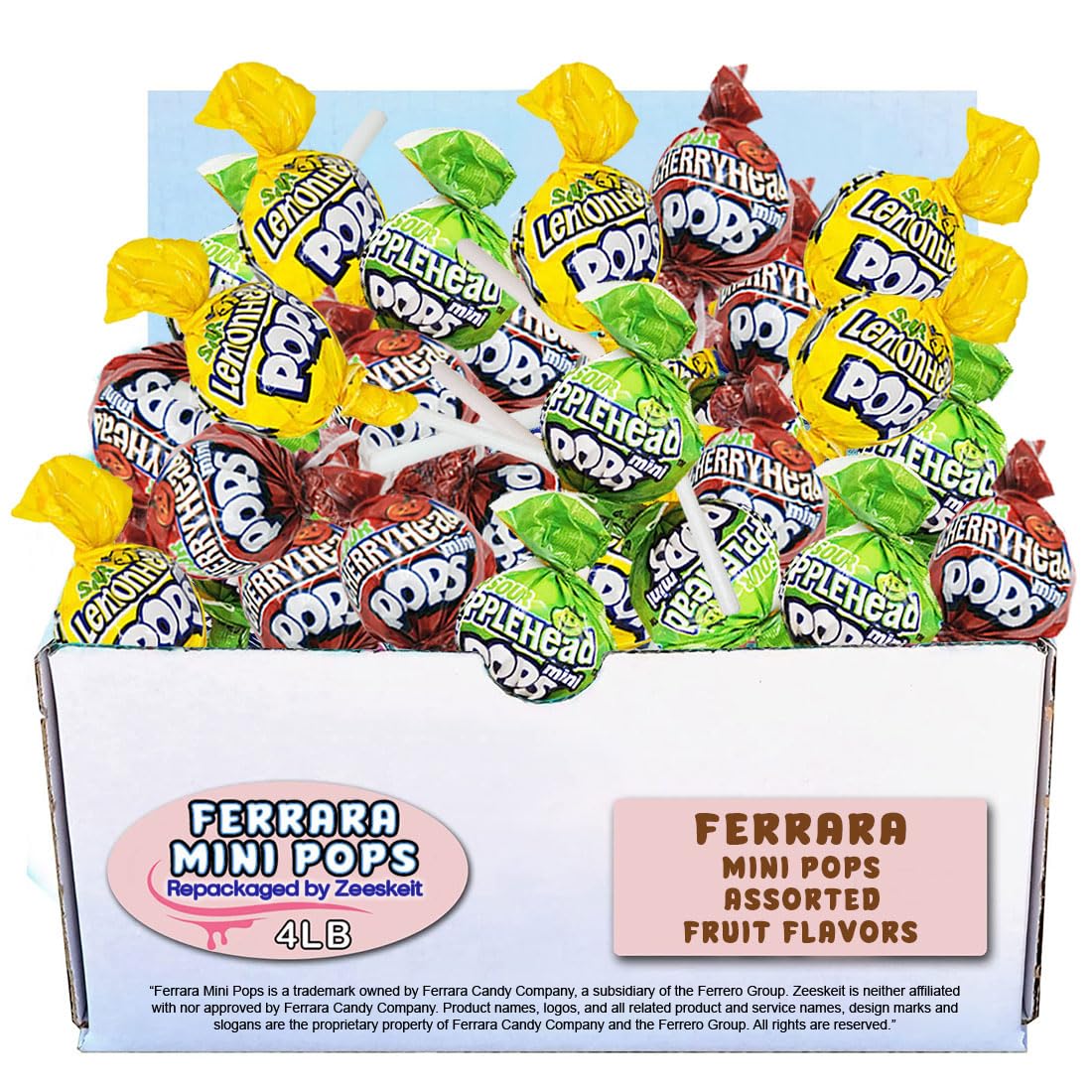 Ferrara Mini Pops agrios, a granel de 4 libras envueltas individualmente, cabeza de limón ...