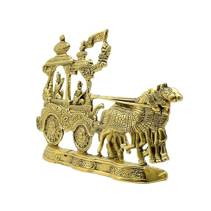 Buy Puja N Pujari Krishna Arjun Chariot Ratam Metal Antique Showpiece ...
