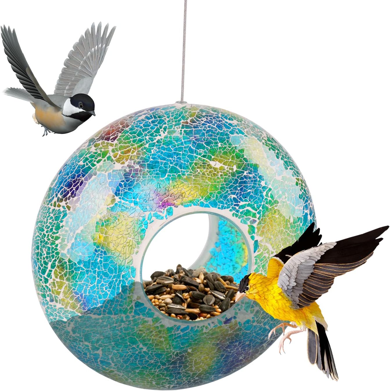 Hanging Bird Feeder, Round Bird Feeder Outdoor Fly Through Turquoise ...
