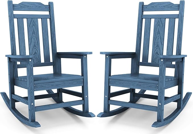 Amazon.com: SERWALL Blue Outdoor Rocking Chair Set of 2, All Weather ...