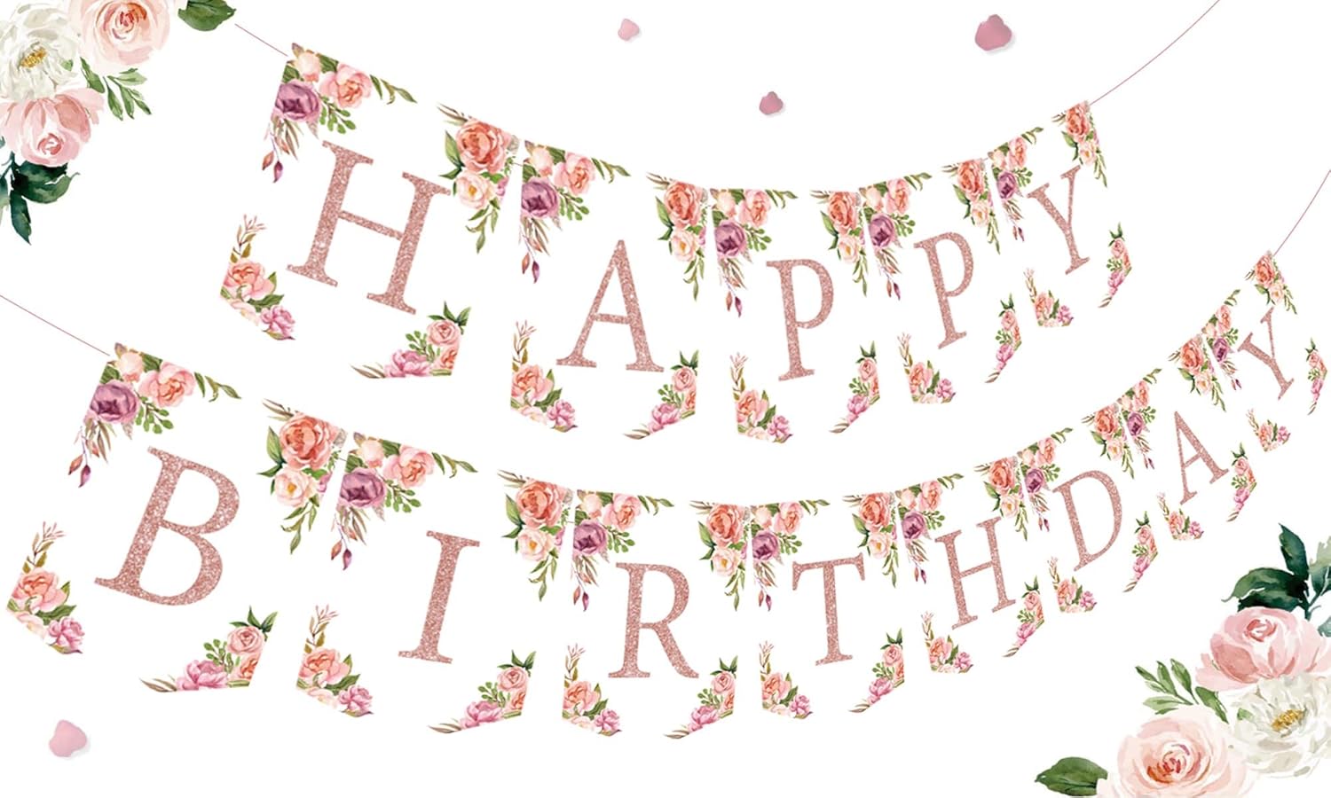 Amazon.com: Rose Gold Floral Birthday Decorations for Women Girls ...