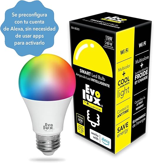 NUEVO Evolux by Lloyd's Foco LED Inteligente WiFi A19 configuración automática (redes de 2.4 GHz ...