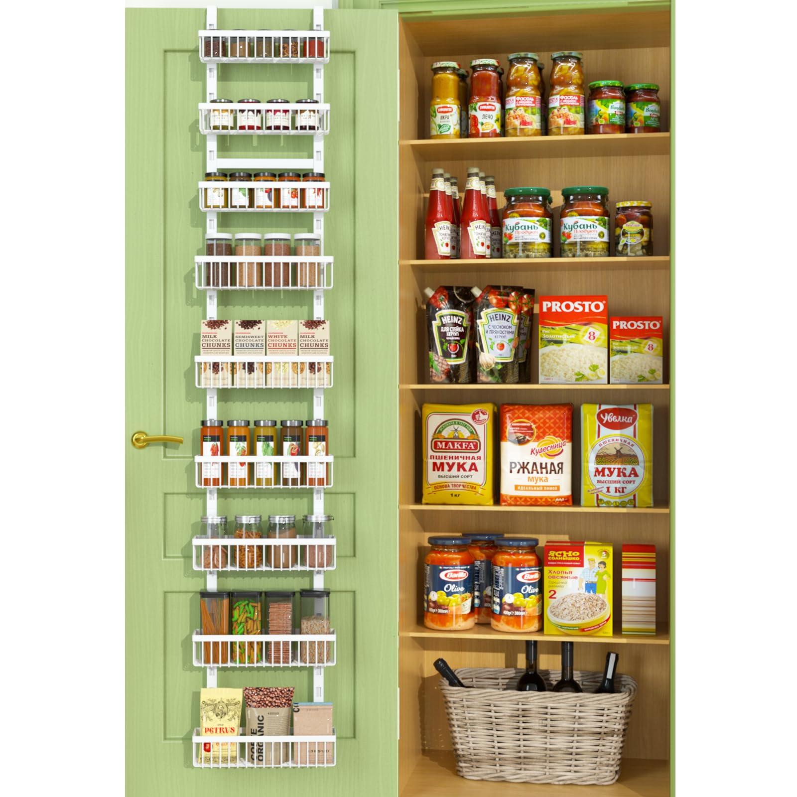 cutefafa Over the Door Pantry Organizer 9 Tier Metal Narrow Door Pantry ...