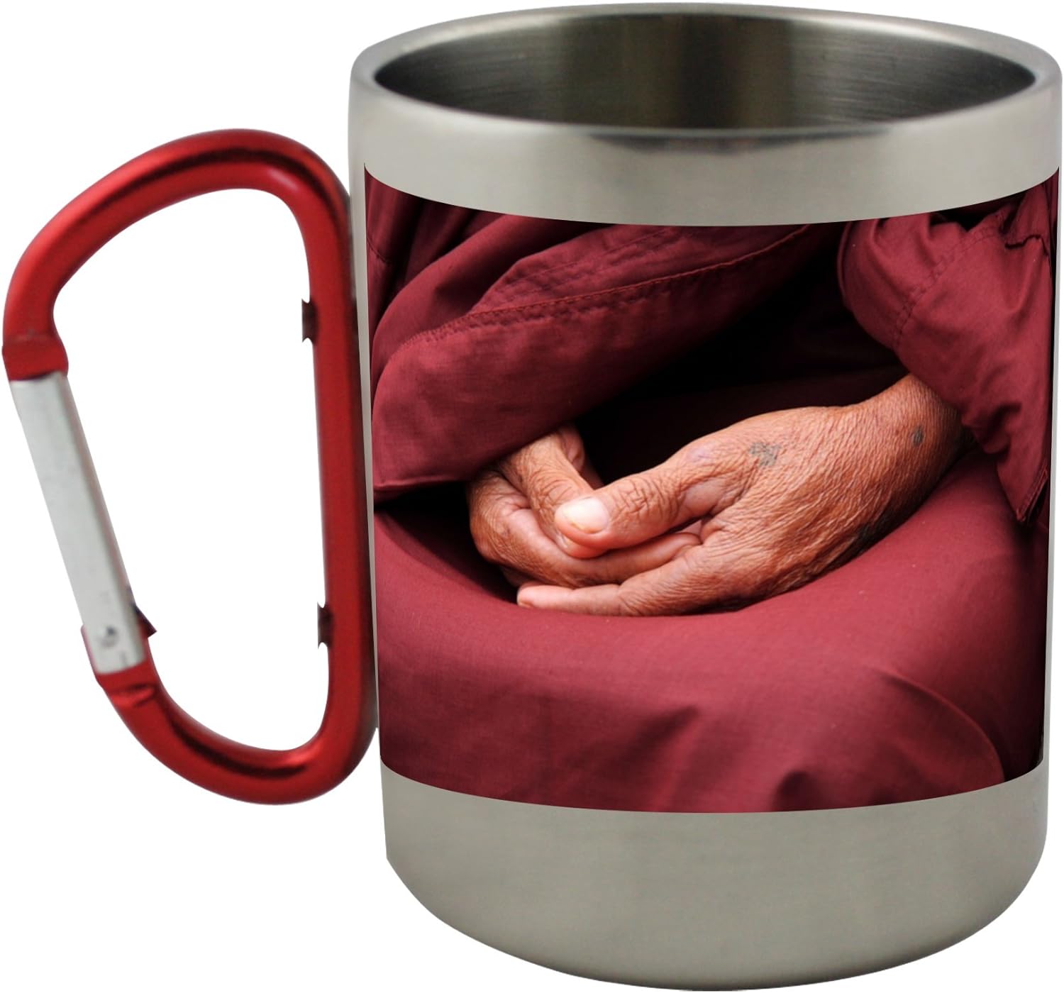 Amazon.com | Stainless steel mug with carabiner handle with Monk, Hands ...