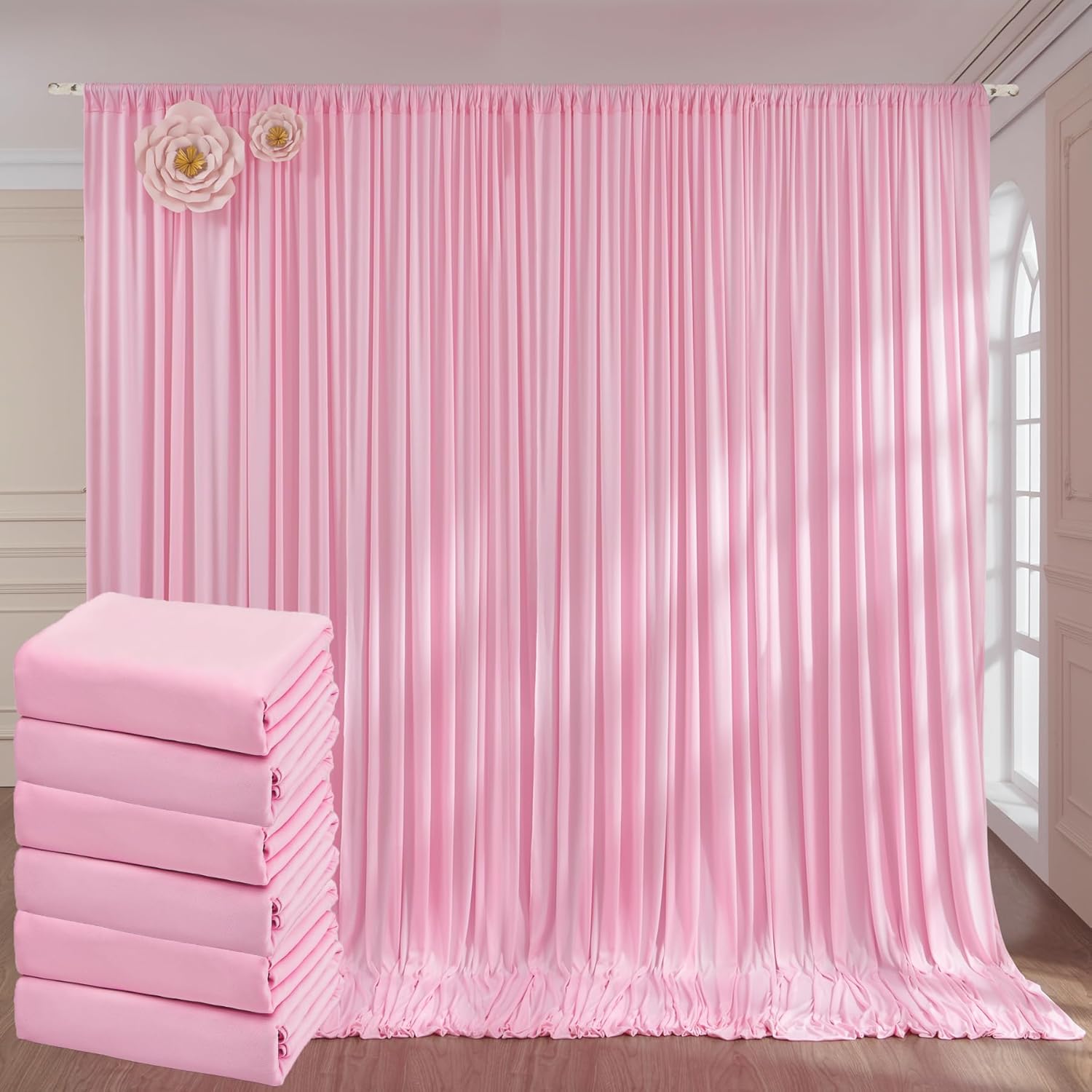 Amazon.com : 30ft x 8ft Wrinkle Free Pink Backdrop Curtains for Parties ...