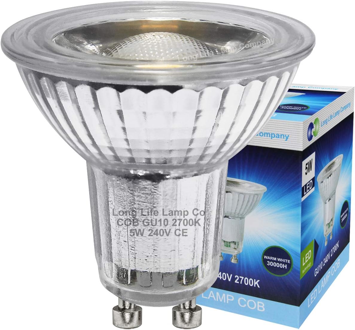 Long Life Lamp Company 5 W GU10 LED Bulb, Glass Body 50 W Halogen ...