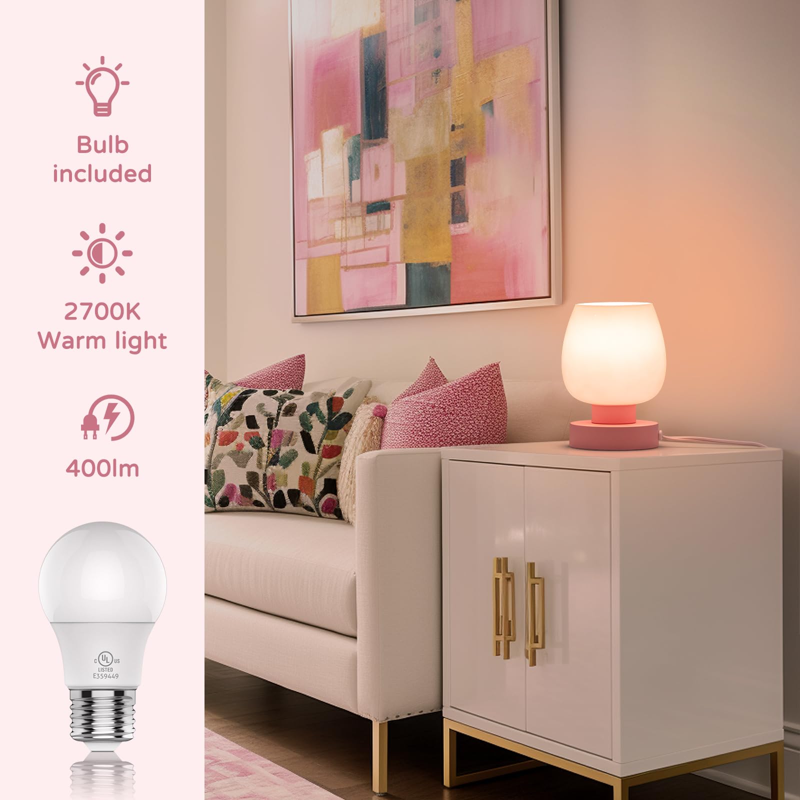 Snapklik.com : Touch Bedside Table Lamps Set Of 2, Dimmable Small ...