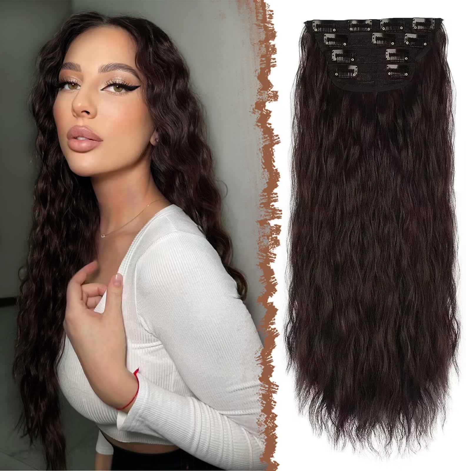 Amazon.com : FESHFEN Clip in Hair Extensions 4 PCS Wavy Clip in ...