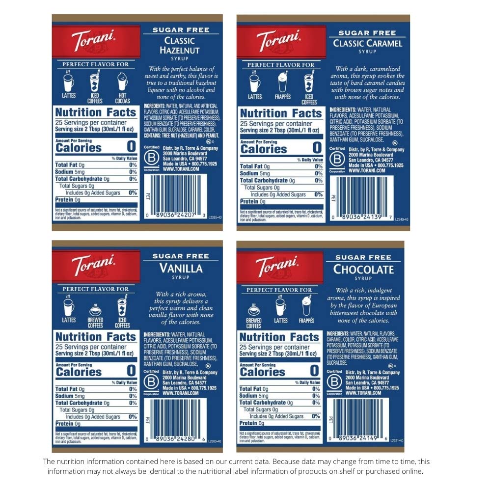 Snapklik.com : Torani Sugar Free Syrup, Variety Pack, 25.4 Ounce