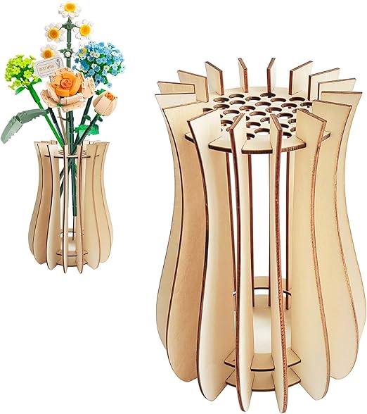 Vase for Lego Flowers,Wooden Puzzle Vase for Lego Flower Bouquet ...