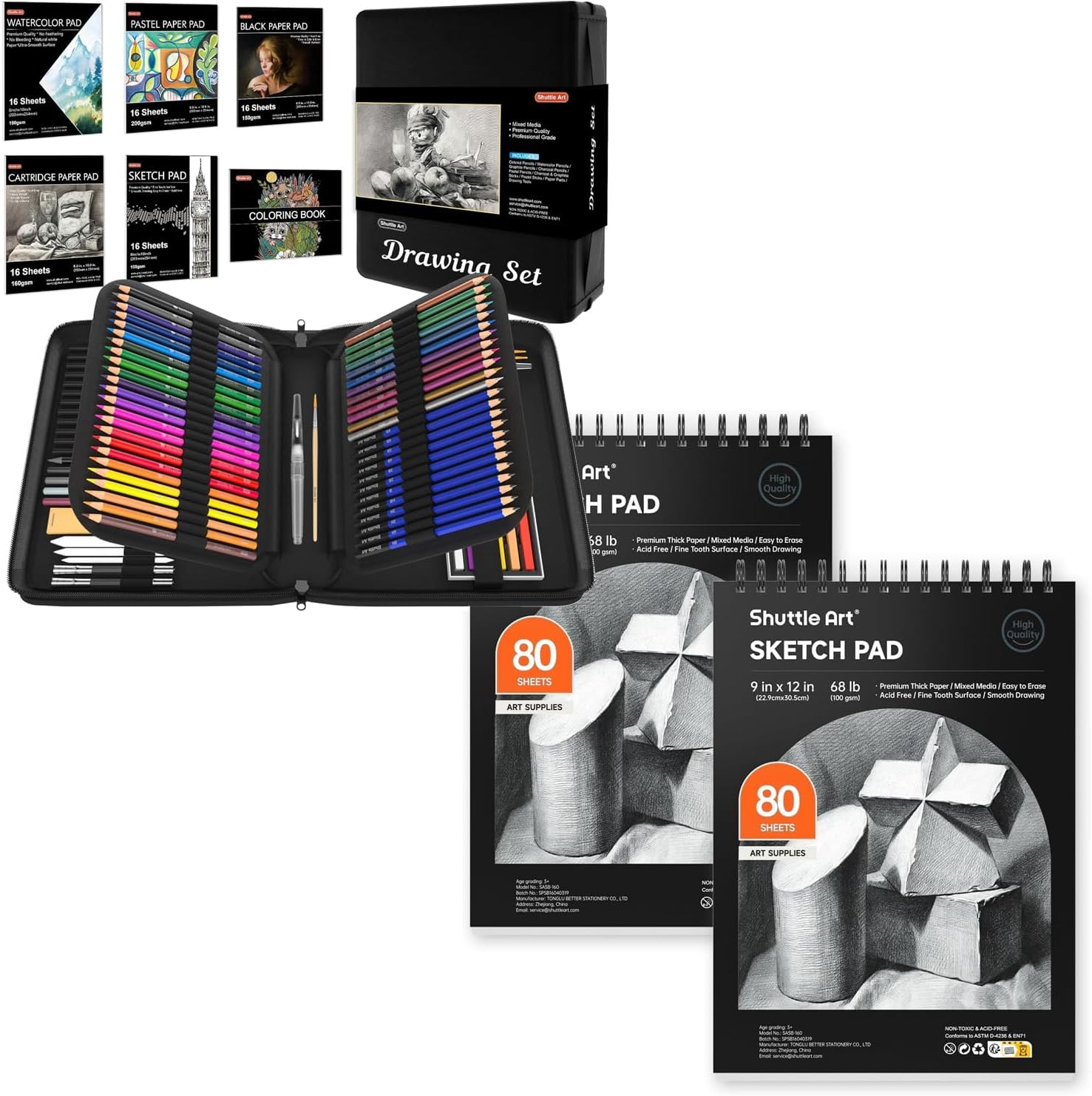 Amazon.com: Shuttle Art Drawing Kit and Sketch Pad Bundle, Set of 124 ...