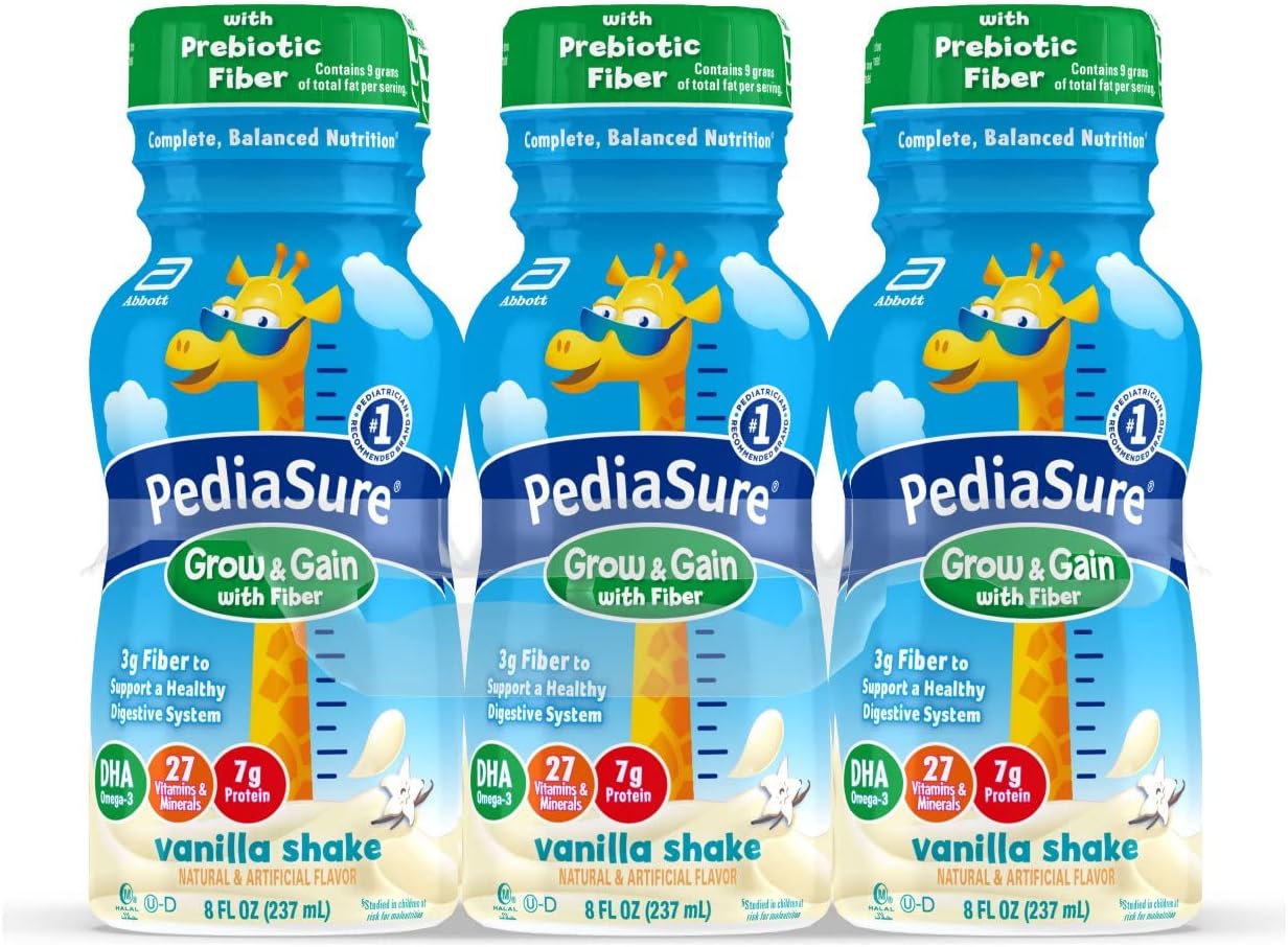 PediaSure, Grow & Gain Fiber Shake, Vanilla, 48 oz (pack of 6) : Amazon ...