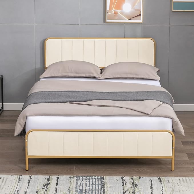Amazon.com: Mixoy Cal King Metal Bed Frame, Velvet Platform Bed Frame ...