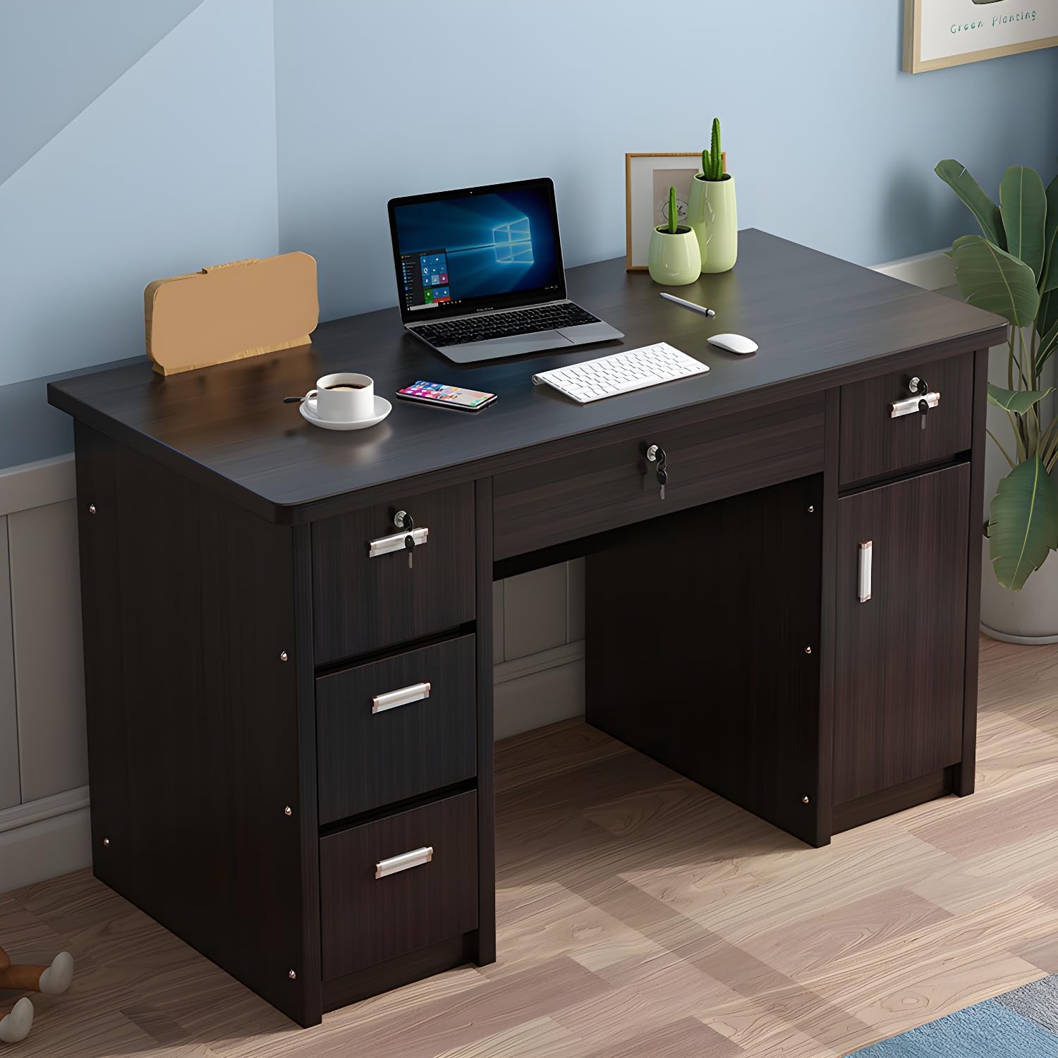 Amazon.com: LITFAD Rectangular Writing Desk with Locking Drawers 29.5 ...