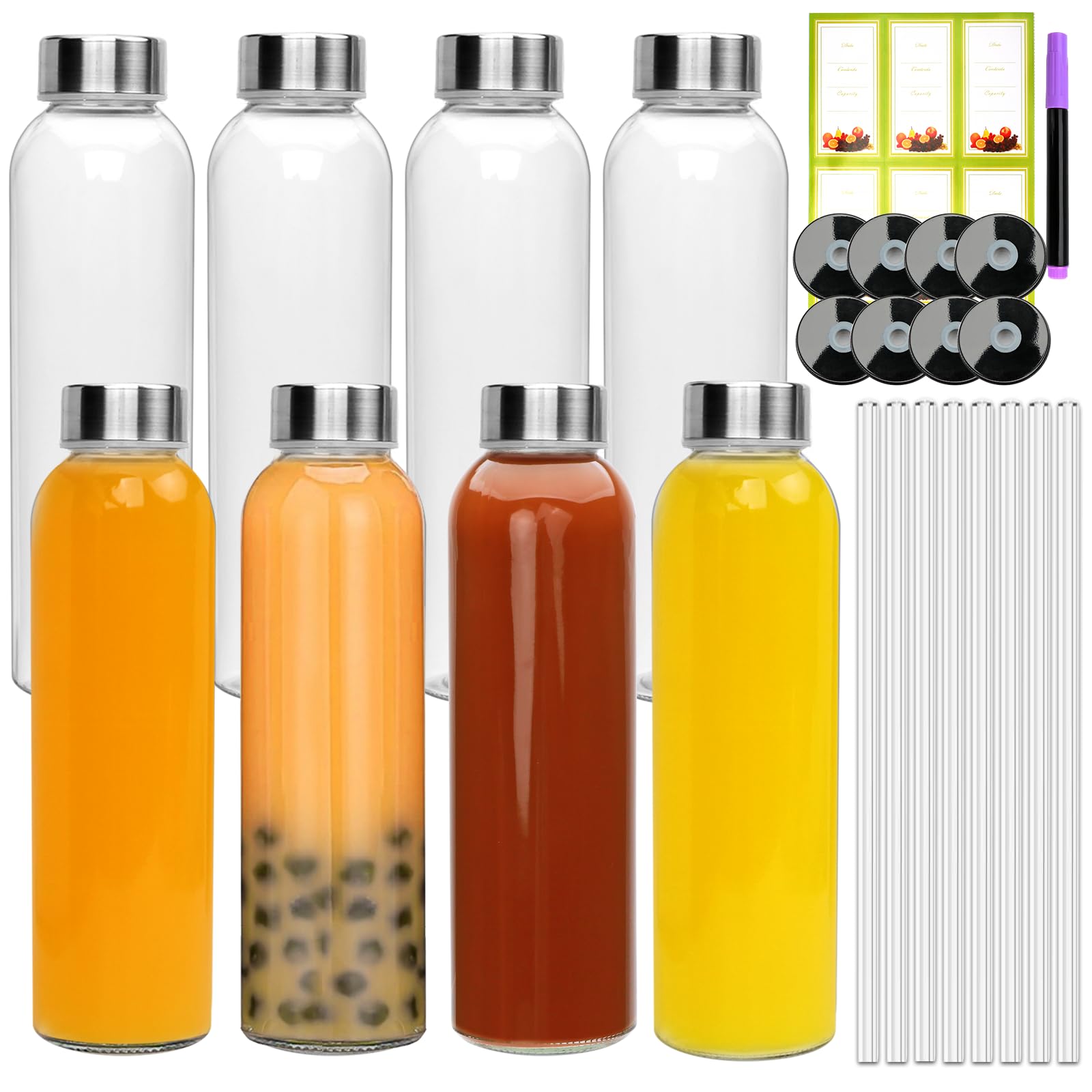 Amazon.com: Encheng 16oz Glass Bottles,Reusable Glass Juice Bottles ...