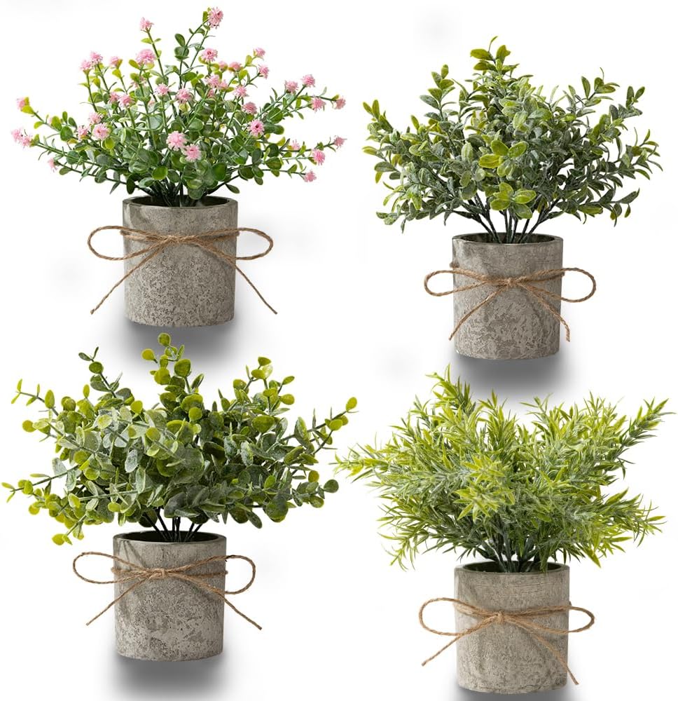 Amazon.com: JARELING Fake Plants 4 Packs Artificial Mini Potted Plants ...