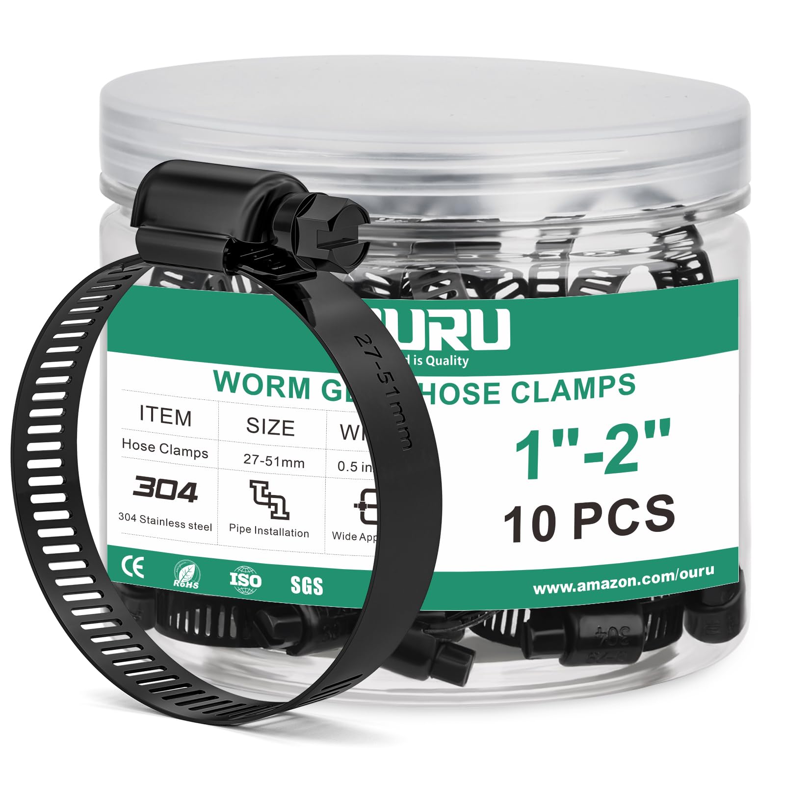 Snapklik.com : 10PCS 1"2" Black Hose Clamp,Adjustable 27-51mm Small ...
