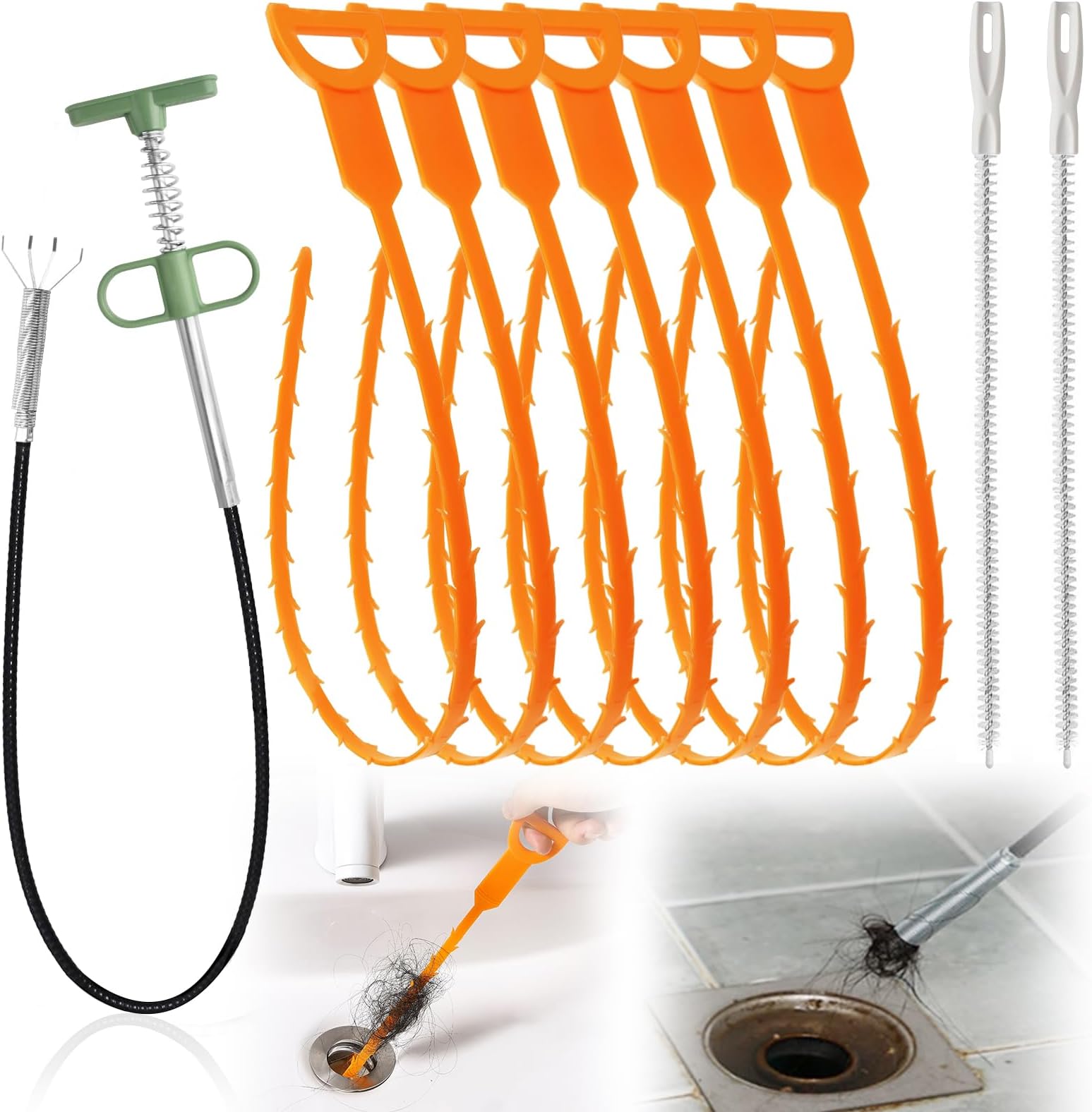 Drain Snake Clog Remover Set with 35.5" Metal Hair Drain Snake (1pc) 25 ...