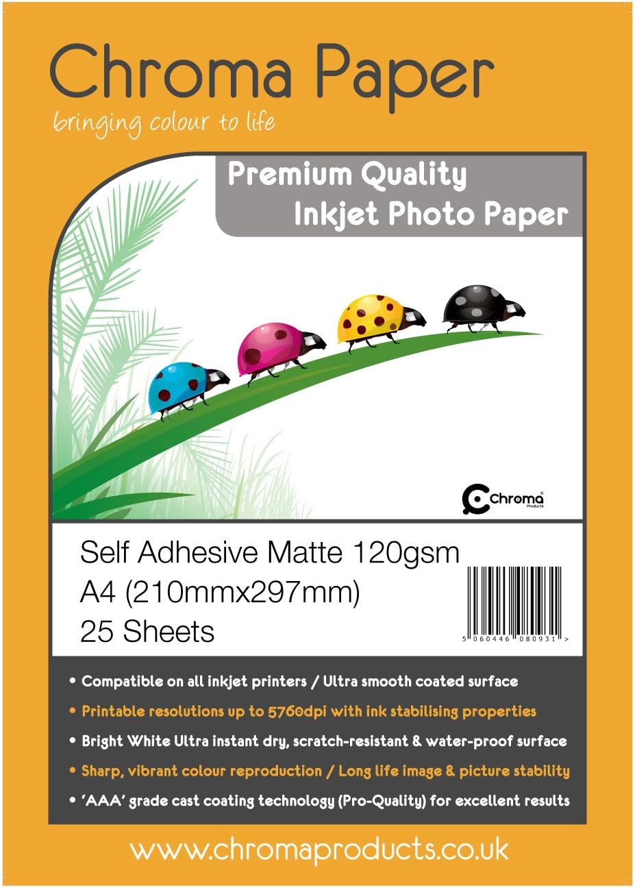 Chroma A4 Matte Self Adhesive Sticky Back Sticker Inkjet Photo Paper ...