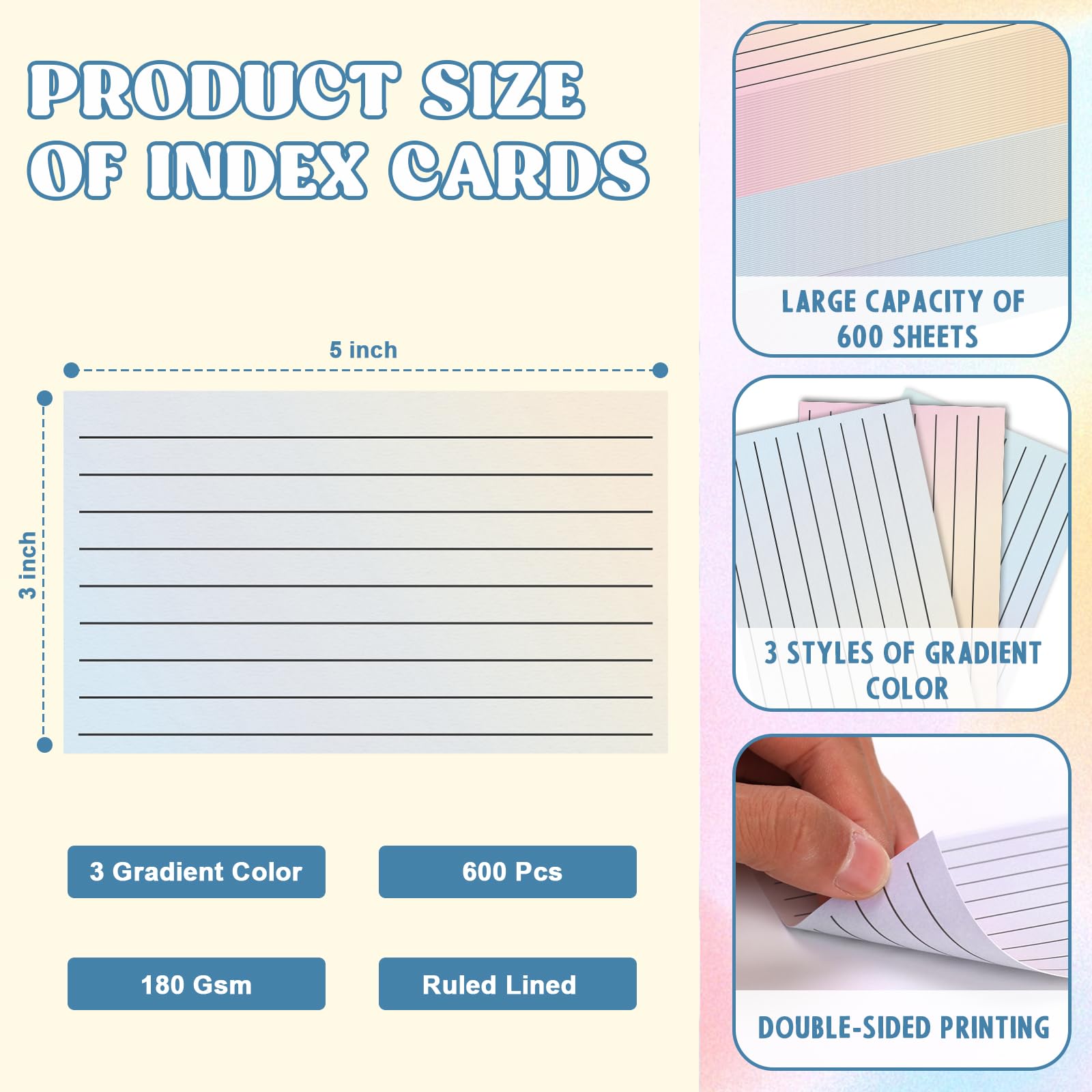 Snapklik.com : 600 Pack Ruled Index Cards 3x5 Gradient Colored Index ...