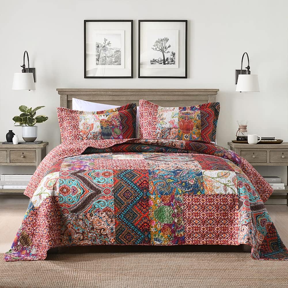 Amazon.com: Autumn Dream Cotton Patchwork Bedspread Quilt Sets ...