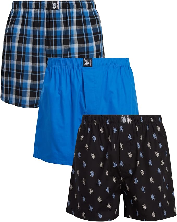 U.S. Polo Assn. Men's Underwear – Woven Boxers with Functional Fly (3 ...