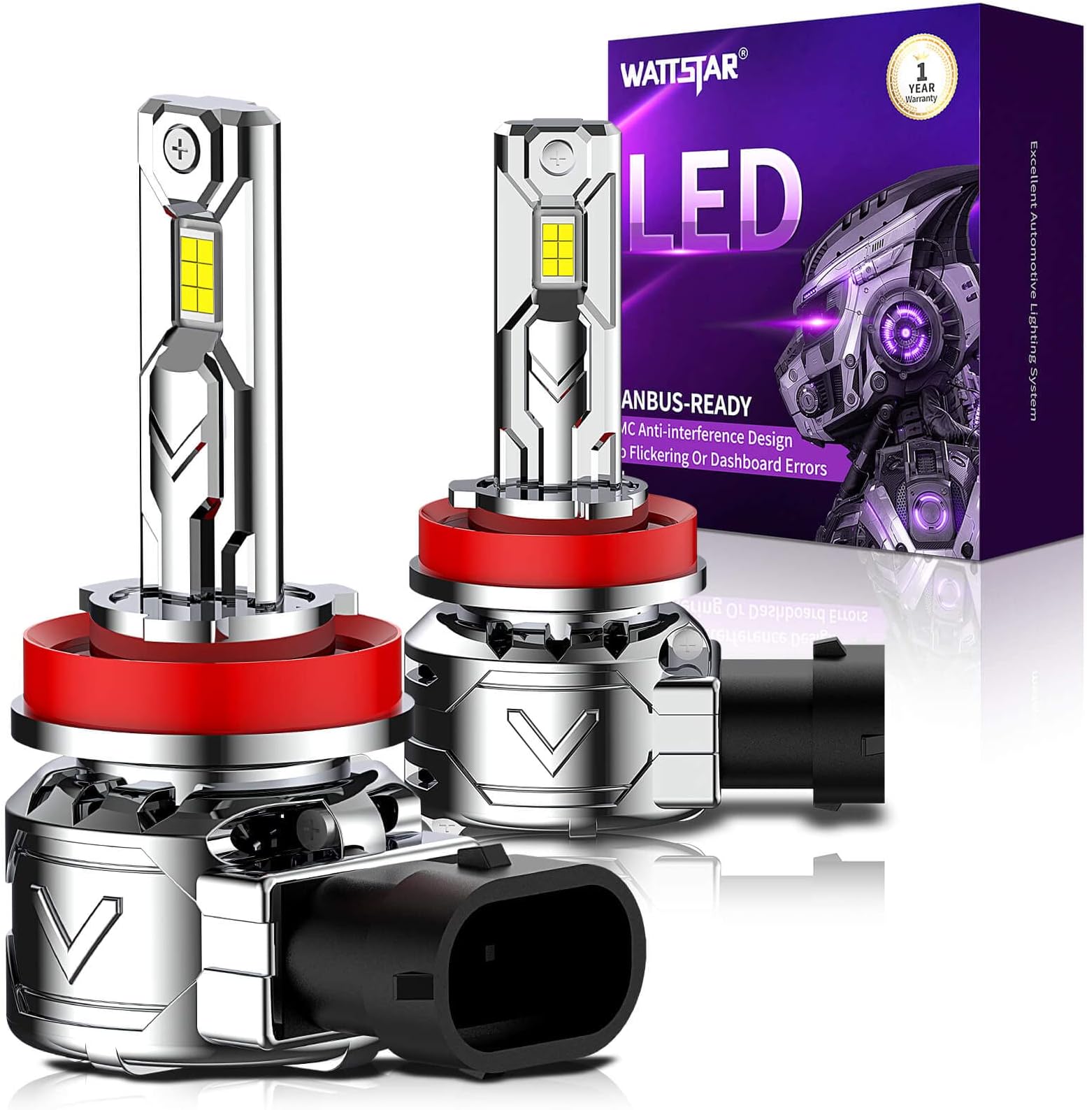 wattstar H11/H8/H9 LED Headlight Bulbs, 50w 12000lms Wireless Low Or ...