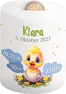 Kinder-Spardose mit Namen & Geburtsdaten personalisiert - Wolken-Motiv - Geldgeschenk für ...