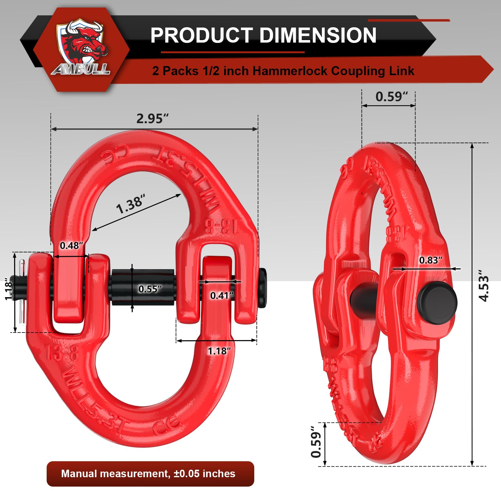 Snapklik.com : AMBULL 2 Pack 1/2" Safety Chain Connector Link, G80 Tow ...