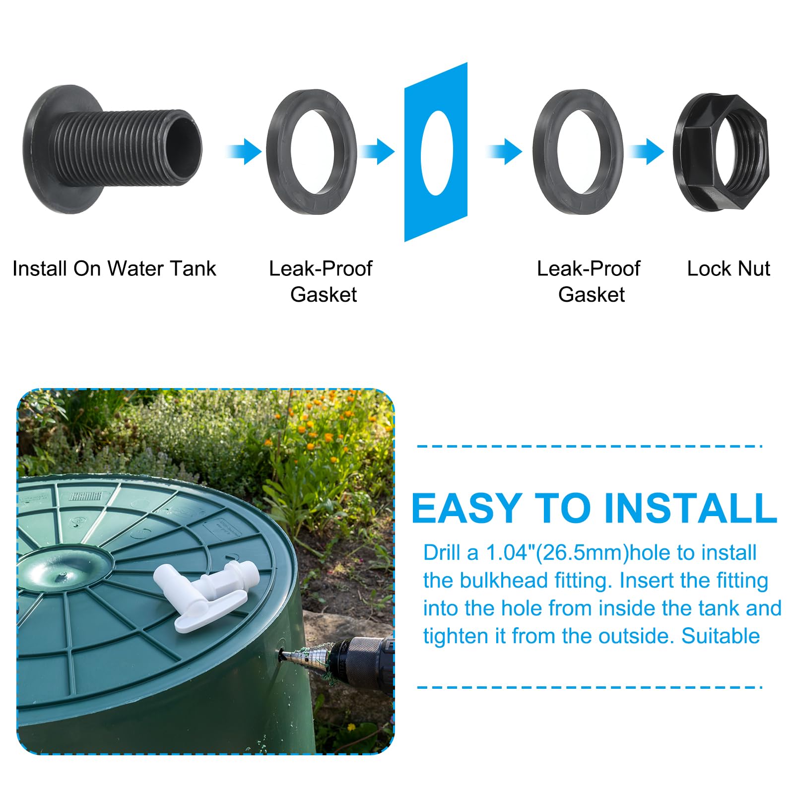 PATIKIL PVC Bulkhead Fitting 1/2 Female x 3/4″ Male, 4 Pack Double ...