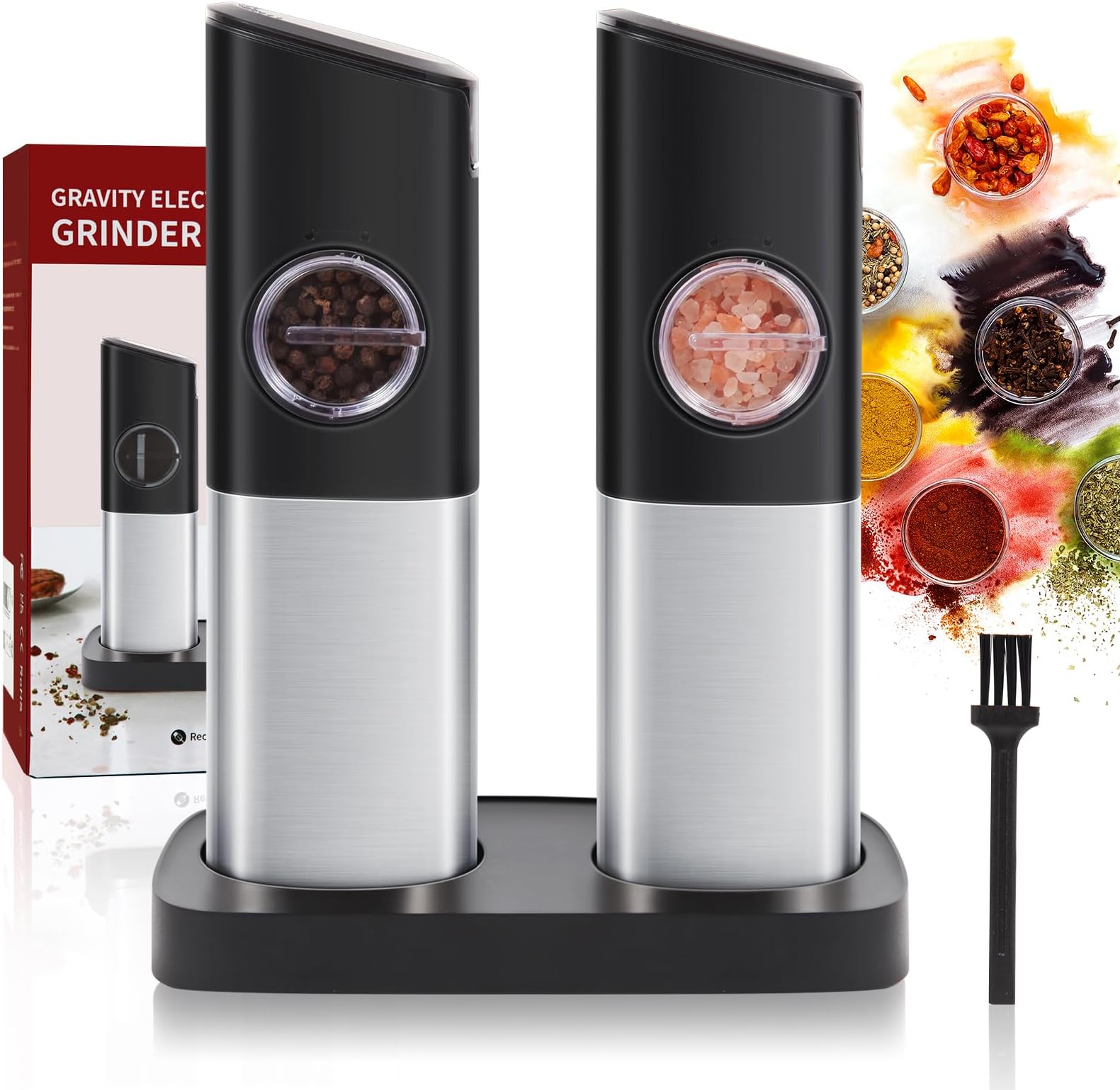 Iconique Electric Salt & Pepper Grinder Mill Set | Gravity Fed ...