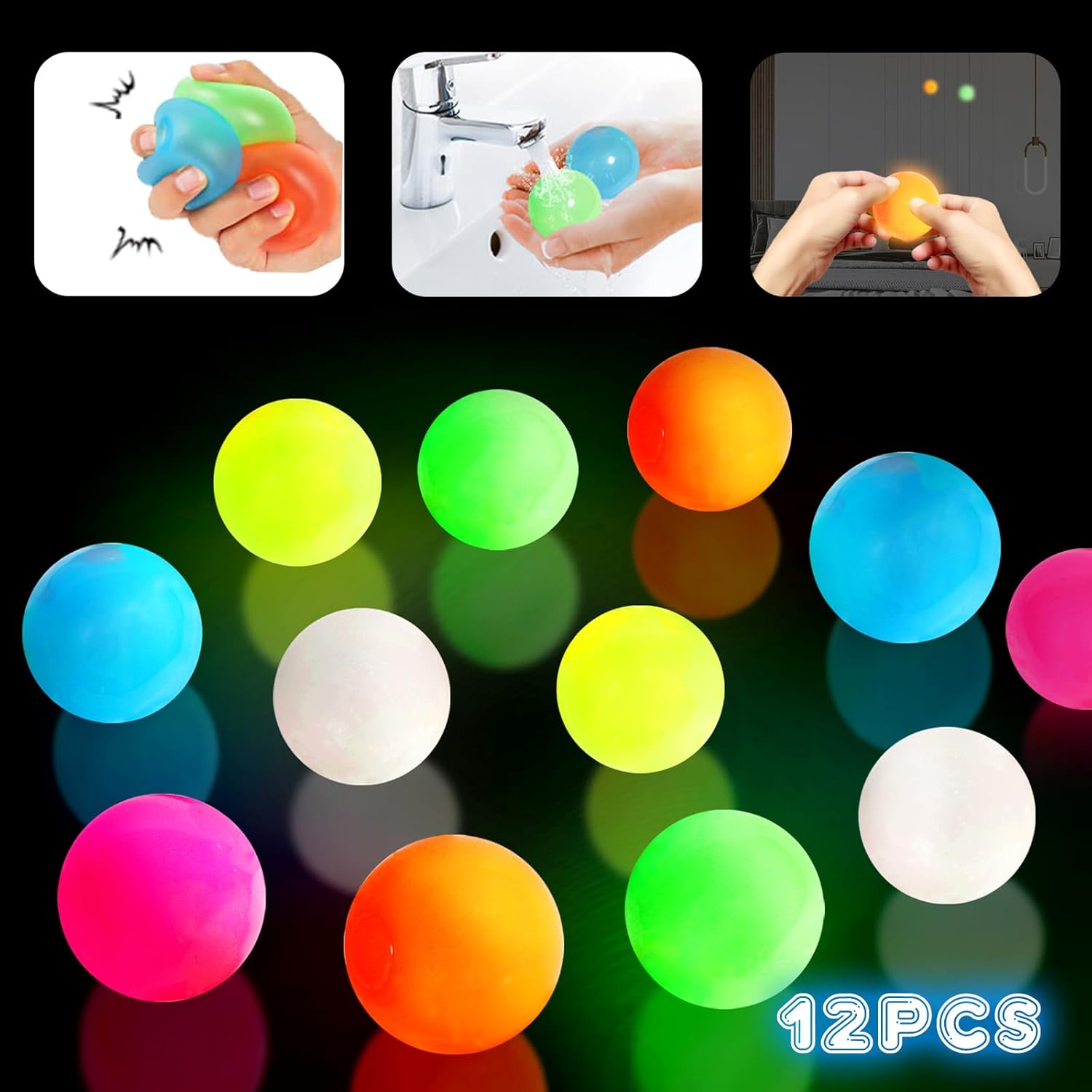 Amazon.com: 12Pcs Sticky Balls Fidget Toys, Glow in The Dark Ceiling ...