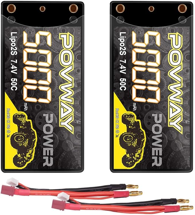 Amazon.com: POVWAY 2S Shorty Lipo, 5000mAh 7.4V 50C Hardcase Lipo ...