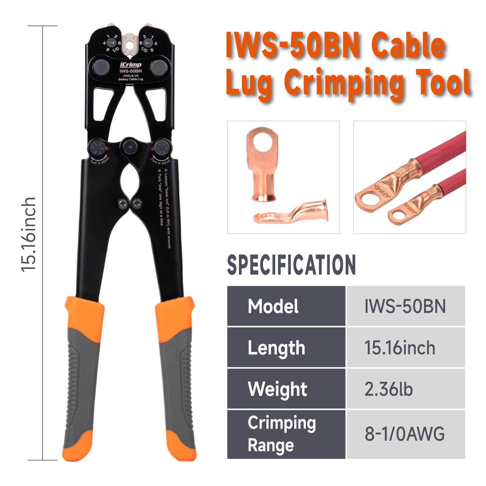 Snapklik.com : iCrimp Battery Cable Lug Crimping Tool For 8