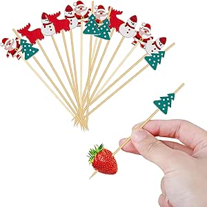 Christmas Cocktail Sticks,100PCS Snowman Santa Claus Elk Christmas Tree ...