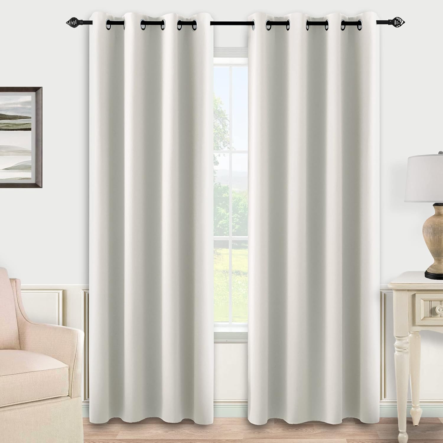 Amazon.com: KOUFALL Cream Curtains 95 Inch Length for Living Room 2 ...