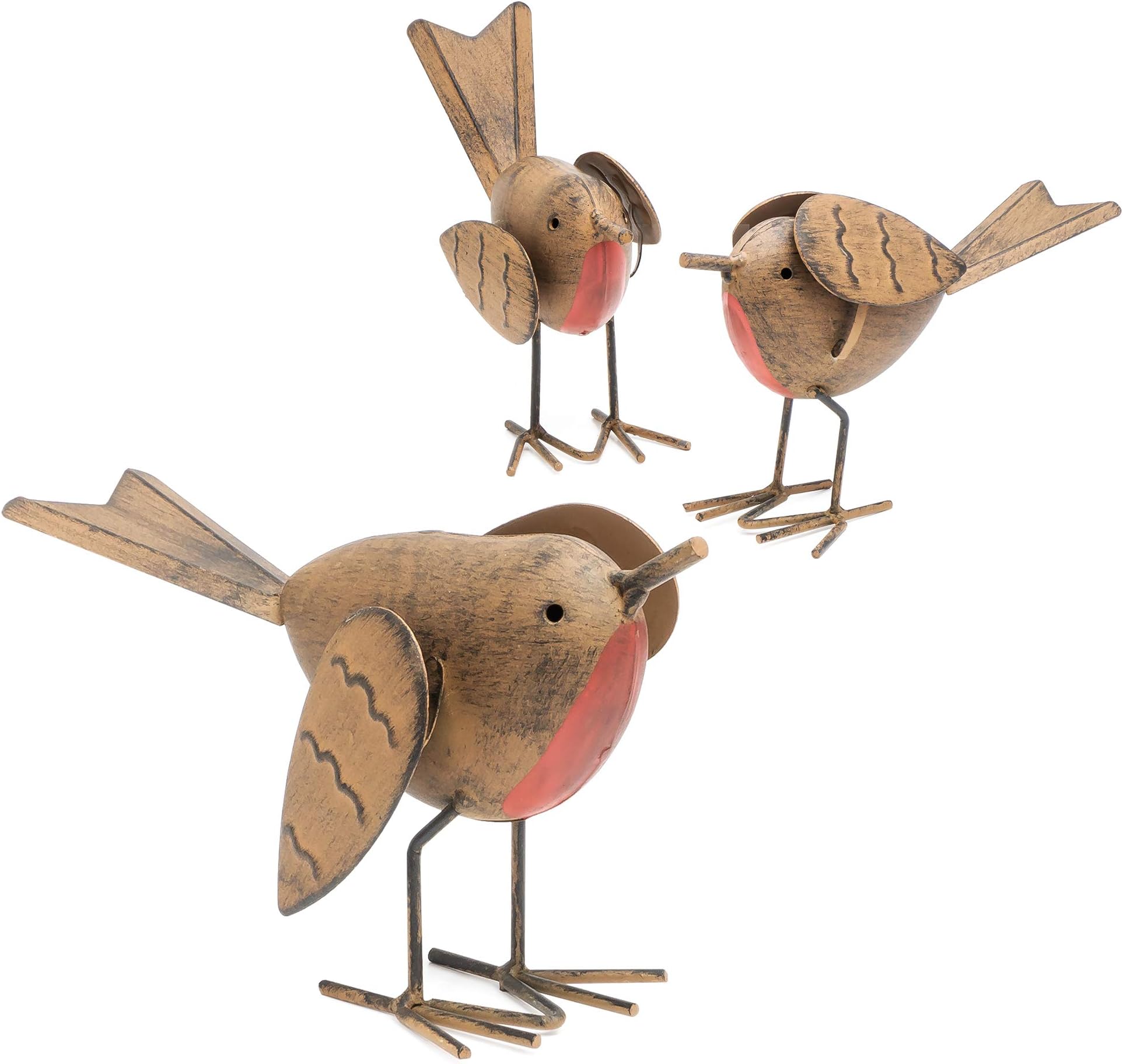 Duo Robin Bird Bath On Tall Spike | Metal British Garden Bird Statue ...