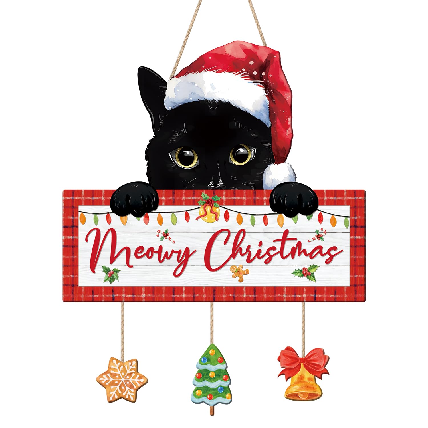 Amazon.com: LHIUEM Black Cat Christmas Wood Signs Meowy Christmas ...