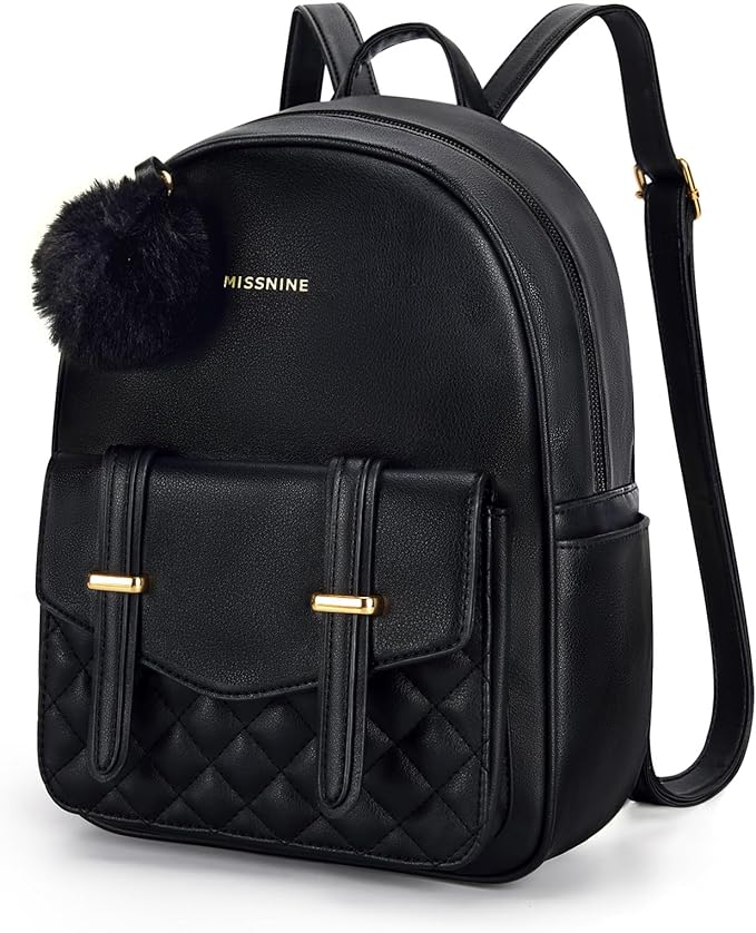 Amazon.com: Missnine Mini Backpack for Women Cute Small Backpack Purse With Pompom PU Leather ...