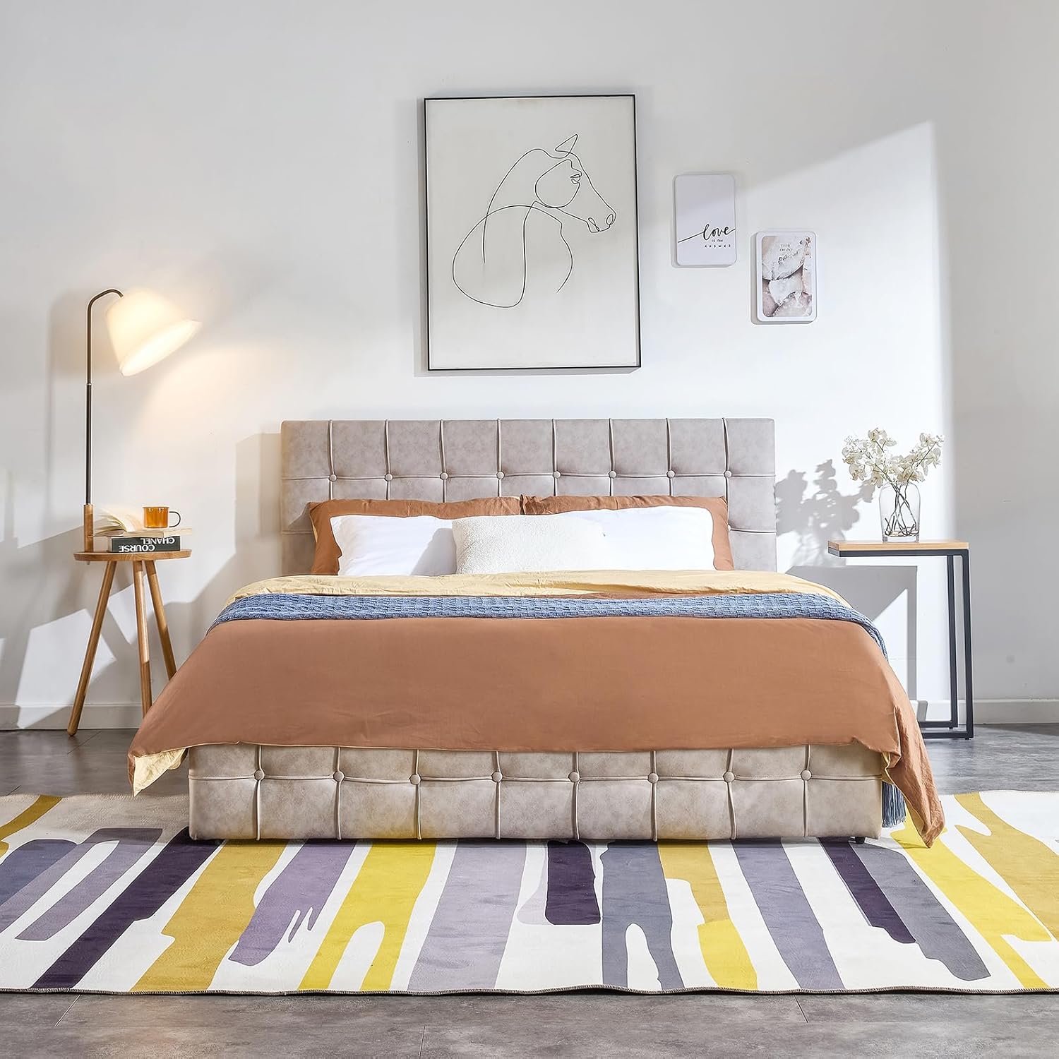 Amazon.com: Anwick Modern Upholstered Platform Bed with Adjustable ...