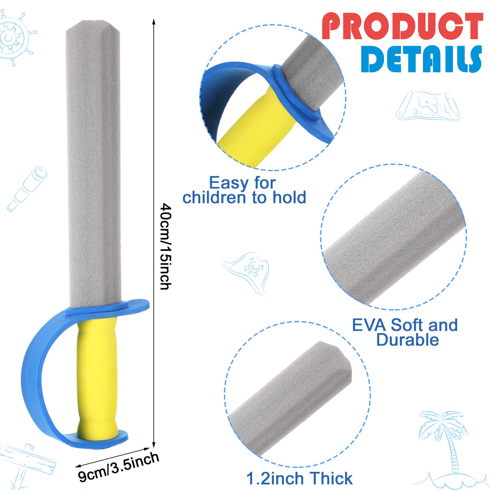 Honoson 16 Inch Foam Swords Foam Prince Sword Toy Fake Swords Pirate ...