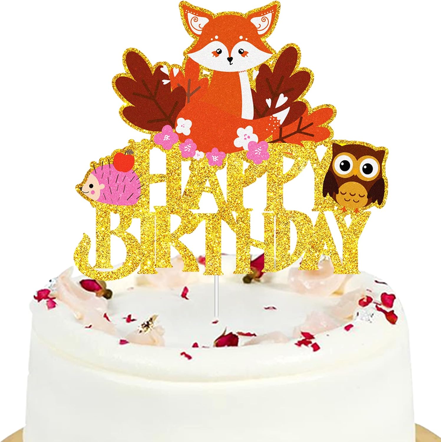 Amazon.com: Glitter Fox and Owl Happy Birthday Cake Topper - Baby ...