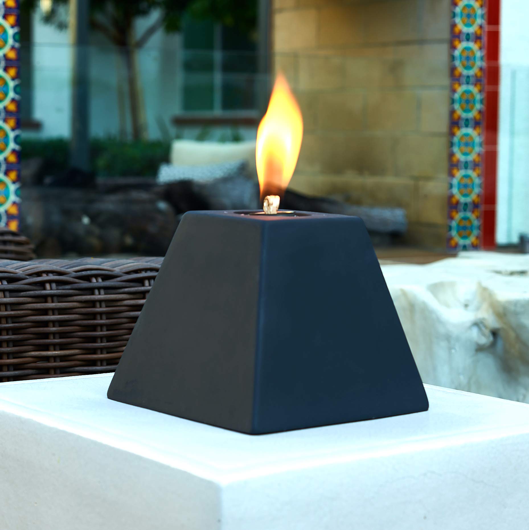 Black Pyramid Style Table Top Fire Bowl Ventless Outdoor Cement ...