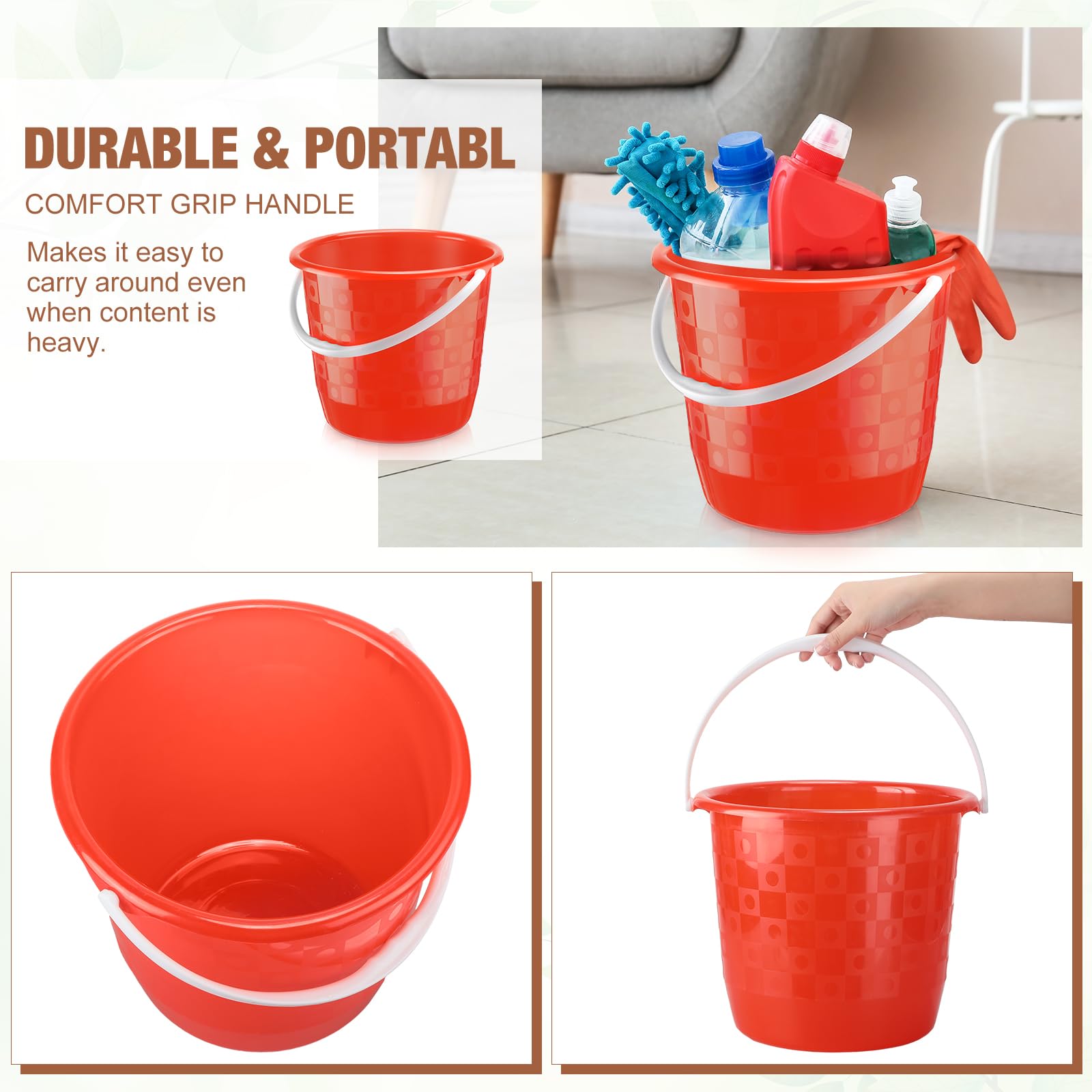 Bokon Plastics Round Buckets 8QT Cleaning Bucket Heavy Duty Sturdy Pail ...