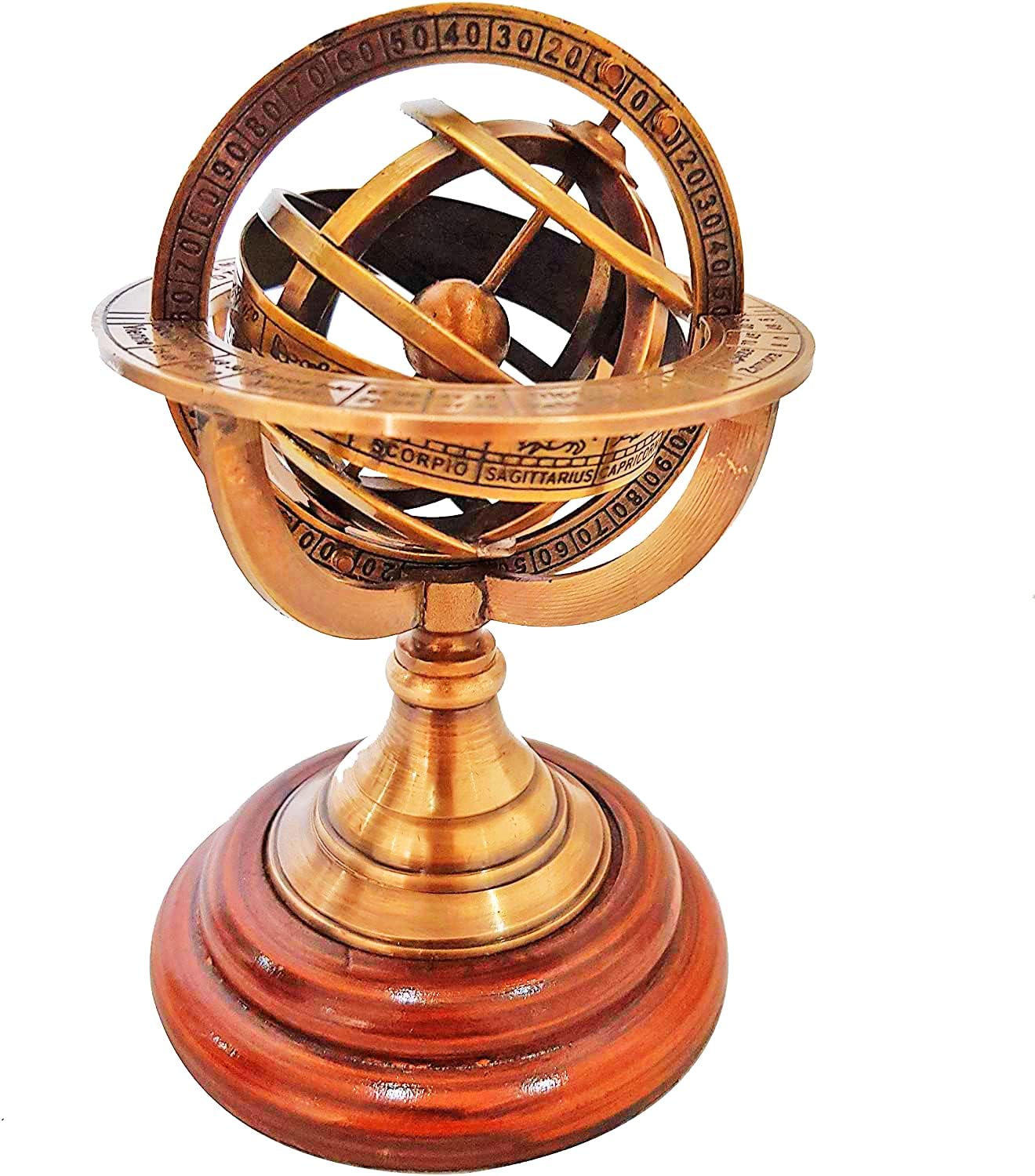 Amazon.com: Brass Armillary Sphere World Globe On Wooden Base Vintage ...