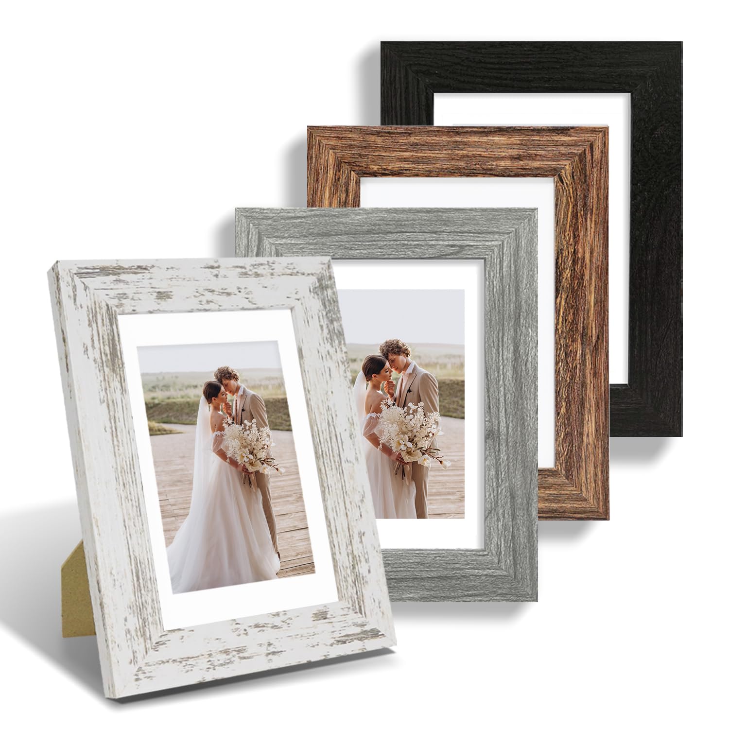 Hongkee 5x7 Picture Frame Set of 4, Made of Real Glass and Multicolour ...