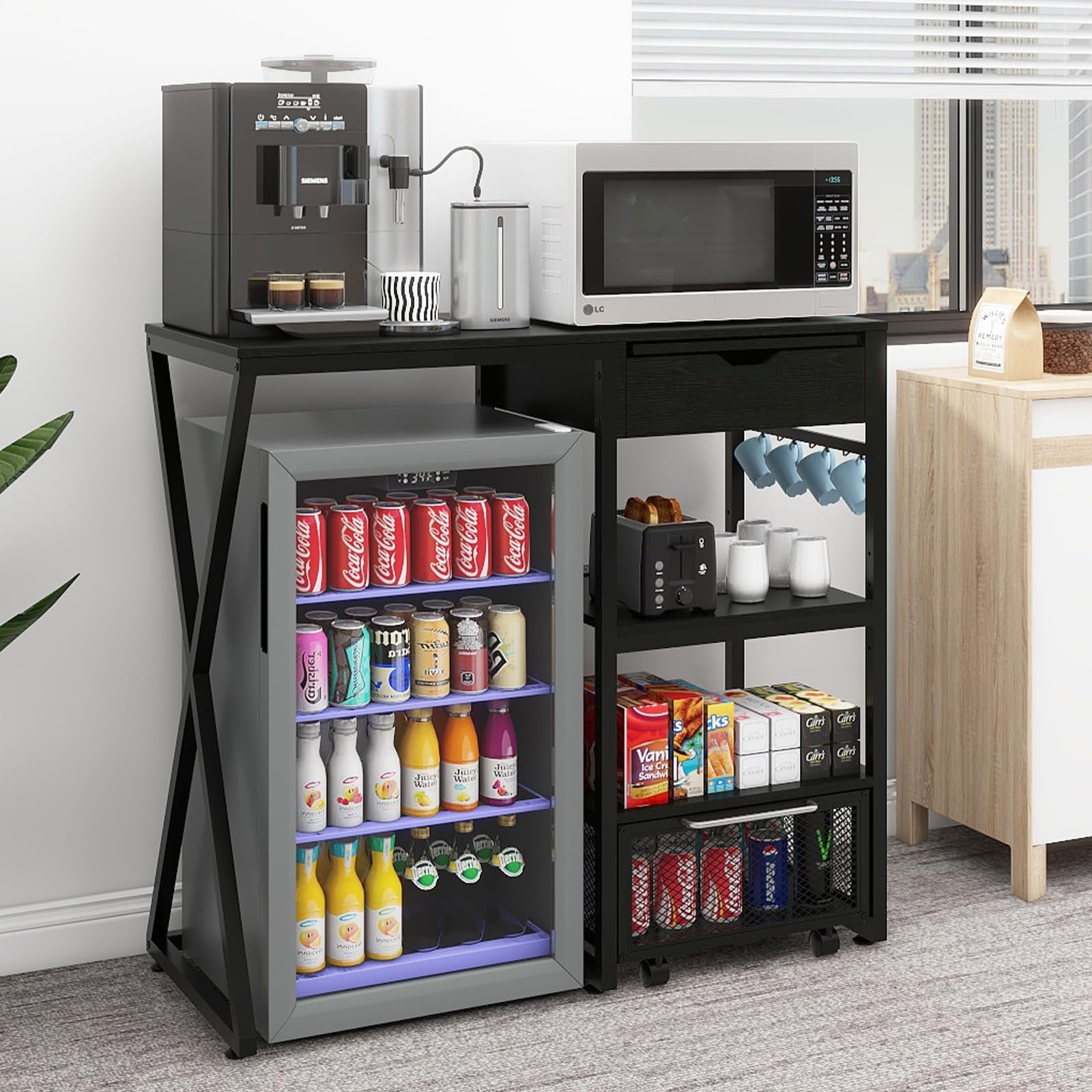 Amazon.com: PUNCIA Coffee Bar Cabinet with Mini Fridge Space Beverage ...