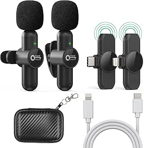 Amazon.com: Wireless Lavalier Microphone for iPhone iPad Android, 2Pack Plug-Play 2.4Hz ...