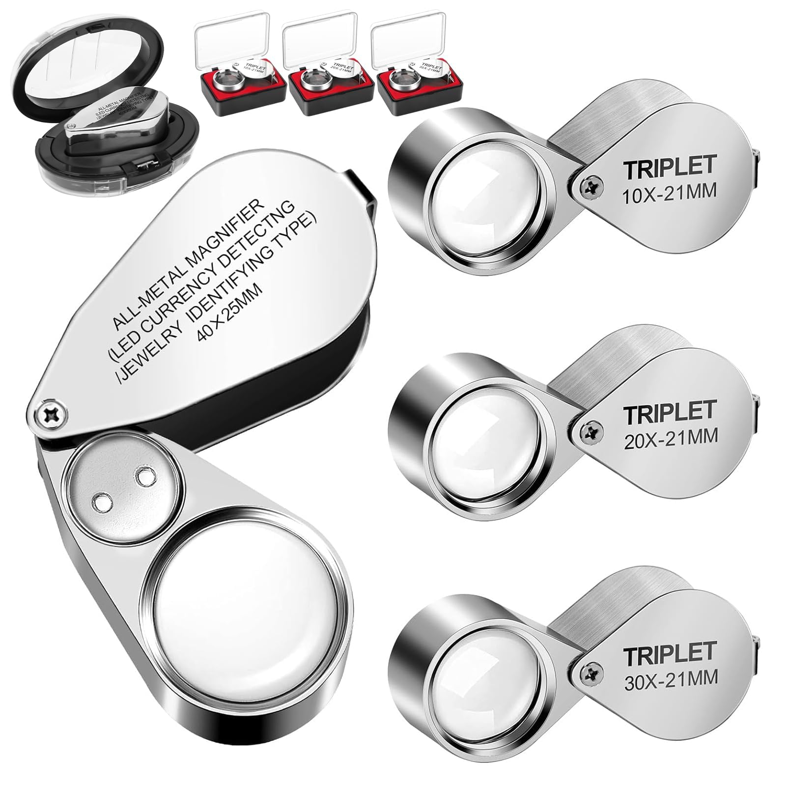 SUNJOYCO Jewelers Loupe Magnifier, 40X Magnifying Glass with Light, 10X ...