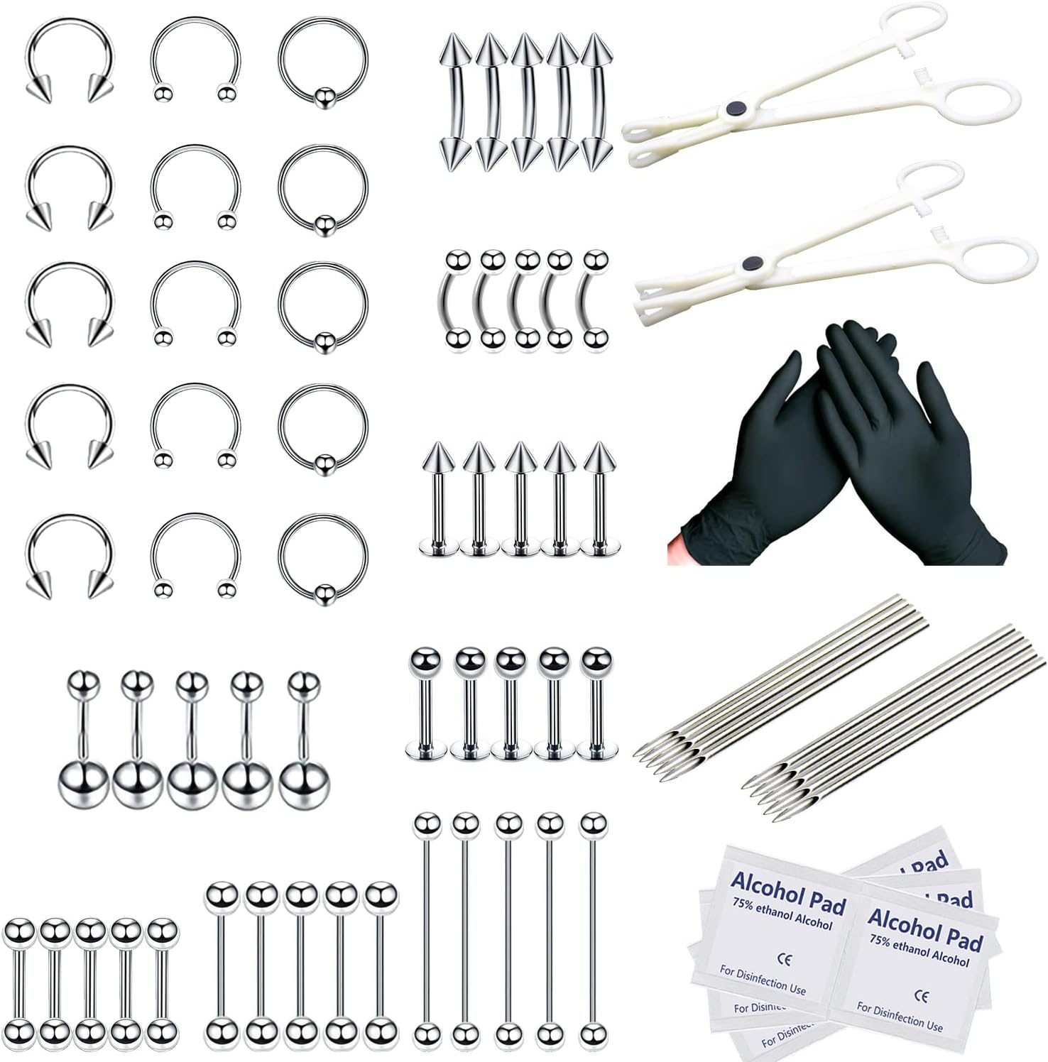 Amazon.com: Olrrael 75PCS Piercing Kit Stainless Steel 14G 16G Lip Nose ...